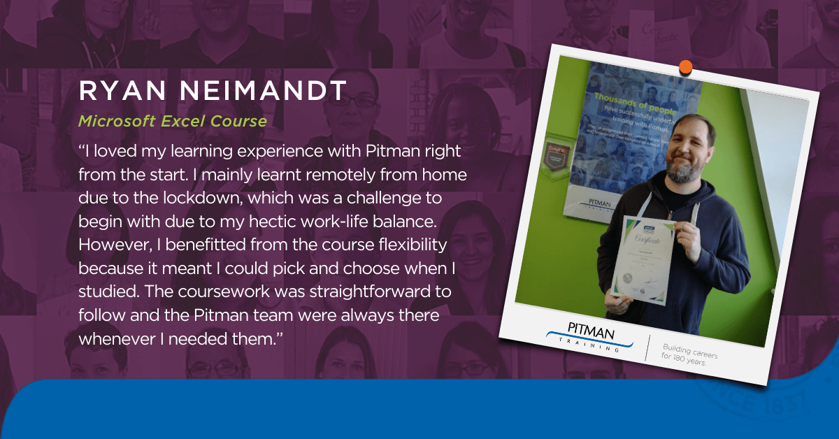Ryan Niemandt, Microsoft Excel Course | Pitman Training
